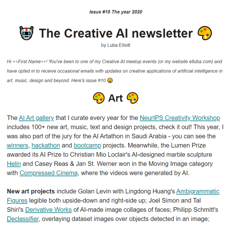 Creative AI Newsletter - Luba Elliott